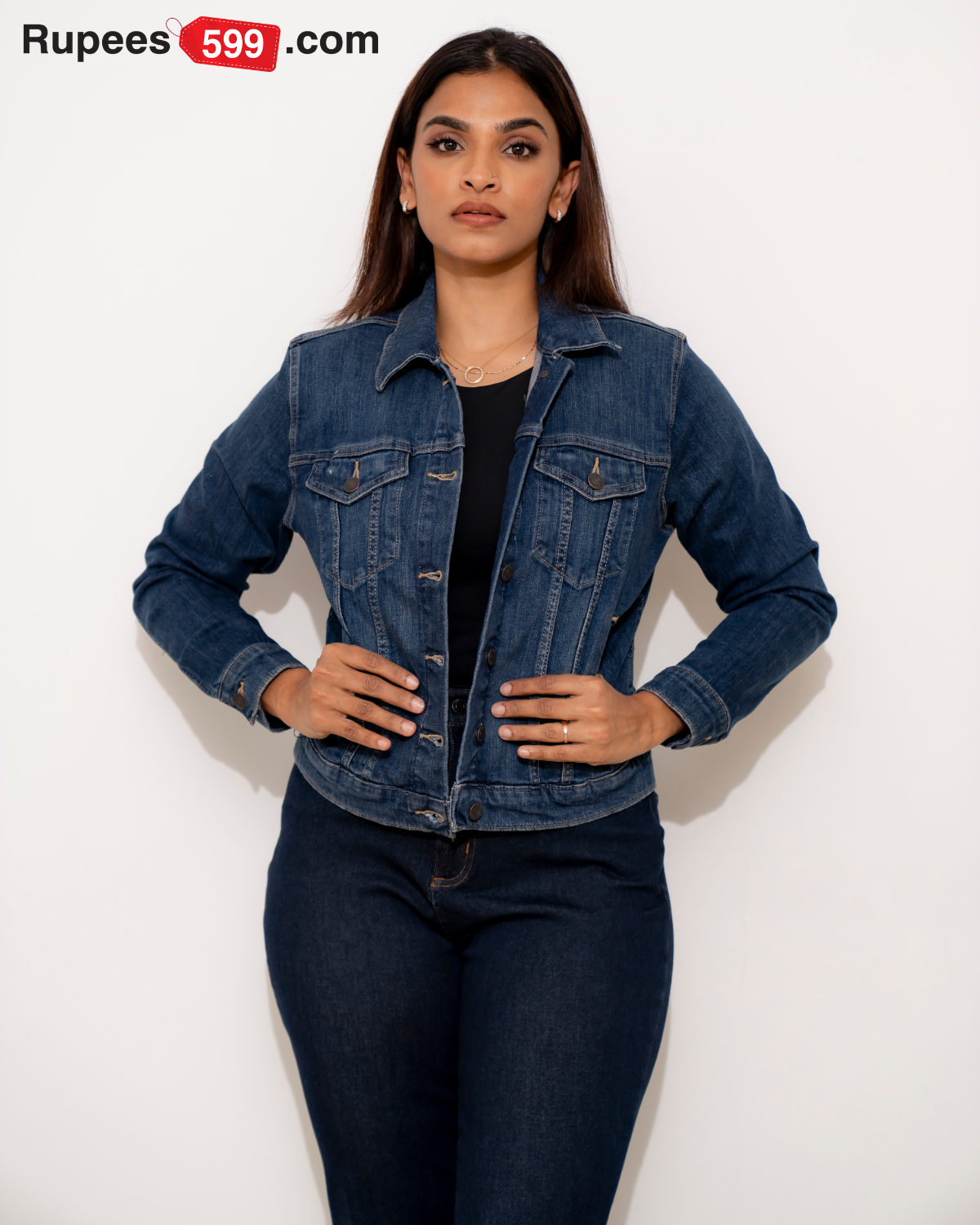 Ladies Denim Trucker Jacket – Dark Blue – Rupees599.com